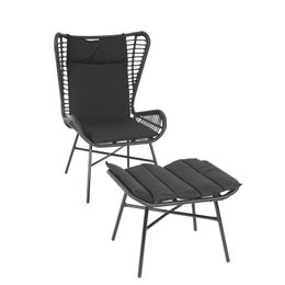 Poly-Rattan Set MCW-G17b, Balkon-Set Gartengarnitur Sitzgruppe Stuhl+Hocker Sessel, Seil ~ anthrazit, Kissen anthrazit