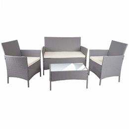 Poly-Rattan Garten-Garnitur MCW-D82, Sitzgruppe Lounge-Set ~ grau mit Kissen creme