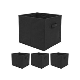 DuneDesign 4er Set Aufbewahrungsbox für Kallax Regal - 33x38x33 Stoff Box mit Griff - Schwarz