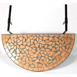 GreenYard® halbrunder Balkontisch 76 x 38 cm Keramik Hängetisch mit Mosaik Muster