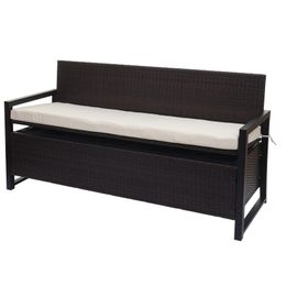 Poly-Rattan 3er Sitzbank MCW-F39, Gartenbank Truhenbank, Staufach Aufbewahrung Sitzkissen ~ braun, Kissen creme