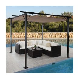 Pergola MCW-C42, Garten Pavillon, stabiles 6cm-Gestell + Schiebedach ~ 3,5x3,5m taupe-braun