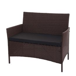 MCW Poly-Rattan Gartenbank Hamar, Sitzbank Bank ~ braun-meliert, Kissen schwarz