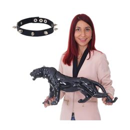 MCW Deko Figur Panther 59cm, Polyresin Skulptur Leopard, In-/Outdoor ~ schwarz hochglanz mit Halsband