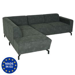 Ecksofa MCW-J60, Couch Sofa mit Ottomane links, Made in EU, wasserabweisend 247cm ~ Kunstleder grau