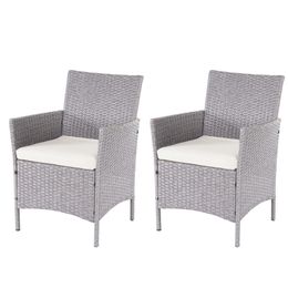 MCW 2er-Set Poly-Rattan Gartensessel Hamar, Korbsessel ~ grau, Kissen creme