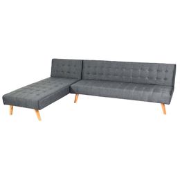 Ecksofa MCW-K38, Sofa Klappsofa, Liegefläche links/rechts, Stoff/Textil Massivholz MVG-zertifiziert 256cm ~ dunkelgrau