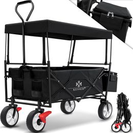 Kesser® Bollerwagen faltbar mit Dach Handwagen Transportkarre Gerätewagen inkl. 2 Netztaschen und Einer Außentasche klappbar Vollgummi-Reifen bis 100 kg Tragkraft Mit Vorderrad-Bremse