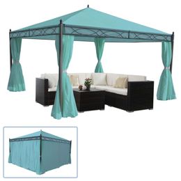 MCW Pergola Calpe, Garten Pavillon, stabiles 7cm-Gestell mit Seitenwand ~ türkis 4x4m