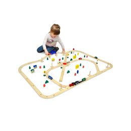 LittleTom 96 Teile XXL Holzeisenbahn Set - 6m Schienen - Holz Eisenbahn Kinder Spielzeug