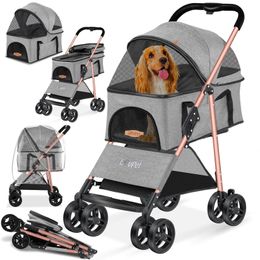 LOVPET® Hundewagen 2in1 Hundebuggy Hundebox Transporttasche Faltbar klappbar bis 20 kg Haustiere Buggy mit Netzfenstern & Regenschutzabdeckung Jogger Katzenbuggy für kleine Hunde Katzen