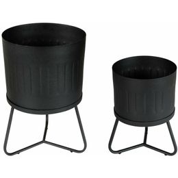 Design Decoration - Blumentopf 2er Set Metall schwarz verschiedene Größen mit Ständer - Schwarz