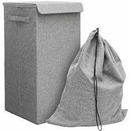 DuneDesign - 50L Wäschekorb mit Deckel und Wäschesack - 30x30x60 Wäschesammler Grau - Faltbar - grau