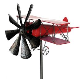 DanDiBo - Gartenstecker Metall Flugzeug xl 160 cm Doppeldecker Rot 96251 Windspiel Windrad Wetterfest Gartendeko Garten Gartenstab Bodenstecker