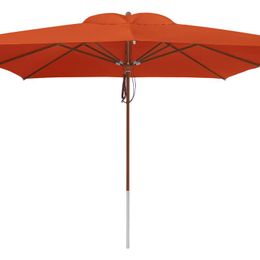 Sonnenschirm mit Holz 4x4m eckig Terracotta - Winddach - UV-Schutz - Quadratischer Marktschirm mit Holz - Stoff waschbar - Terracotta - anndora