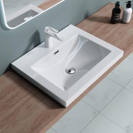 Design Waschbecken Colossum01, Weiß aus Gussmarmor, Waschtisch, Waschplatz, Einbauwaschbecken, bth: 60x48x13 cm - Glänzend Weiß