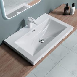Design Waschbecken Colossum01, Weiß aus Gussmarmor, Waschtisch, Waschplatz, Einbauwaschbecken, bth: 76,5x48x13 cm - Glänzend Weiß