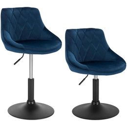 WOLTU 2er-Set Barhocker Sitzhocker Tresenhocker Barsessel Loungesessel Polsterstuhl mit Rückenlehne aus Samt und Metall höhenverstellbar drehbar Blau