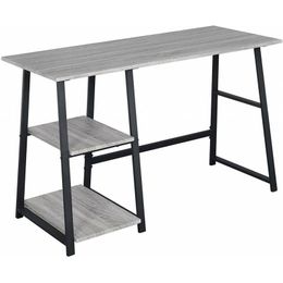 Schreibtisch Computertisch mit 2 Ablage Holz Stahl grau - grau - WOLTU