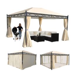 MCW Pergola Calpe, Garten Pavillon, stabiles 7cm-Gestell mit Seitenwand + Moskitonetz ~ creme 4x3m