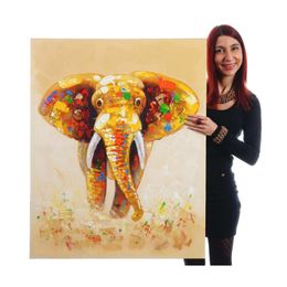 MCW Wandbild Elefant, 100% handgemaltes Ölgemälde Gemälde XL, 100x80cm