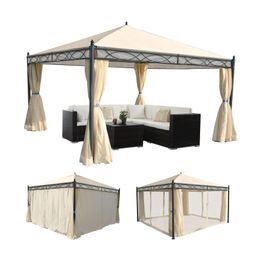 MCW Pergola Calpe, Garten Pavillon, stabiles 7cm-Gestell mit Seitenwand + Moskitonetz ~ creme 4x4m