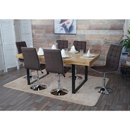 6er-Set Esszimmerstuhl MCW-C41, Stuhl Küchenstuhl, höhenverstellbar drehbar, Stoff/Textil ~ braun
