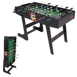 MCW Tischkicker Manchester, Kicker Kickertisch Tischfussball, klappbar 84x121x105 ~ schwarz mit Fußballmotiv