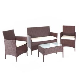 Poly-Rattan Garten-Garnitur MCW-D82, Sitzgruppe Lounge-Set ~ braun-meliert mit Kissen creme