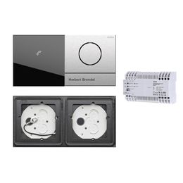 GIRA 106 System 2-fach Gegensprechanlagen Set Edelstahl V4A mit Anzeigemodul und Sprachmodul mit 1 RT Edelstahl + Audio-Steuergerät mit Gravur