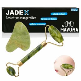 MAVURA Gesichtsmassagegerät JADEX Jade Roller Set Jade Face Roller Massagegerät Gua Sha