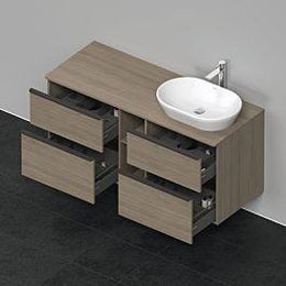 Duravit D-Neo Waschtisch-Unterschrank DE4970R3535 140 x 55 cm, Eiche Terra, wandhängend, 4 Schubkästen, 1 Konsolenplatte, Becken rechts