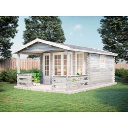 Alpholz Gartenhaus Lappland-A ISO Gartenhaus aus Holz , Holzhaus mit 44 mm Wandstärke inklusive Terrasse FSC zertifiziert, Blockbohlenhaus mit