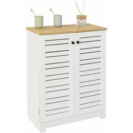 BZR41-W Badkommode Badschrank mit Lamellentüren Kommode fürs Bad Badezimmerschrank weiß-Natur bht ca: 60x82x30cm - sobuy