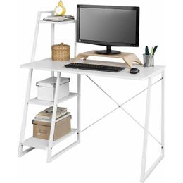 FWT29-W Schreibtisch(102x50x75/117cm) Computertisch Arbeitstisch mit 3 Ablageflächen weiß (Ohne Stuhl) - sobuy