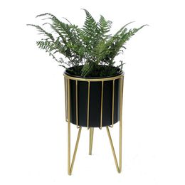 Blumenhocker mit Topf Metall Gold Schwarz Rund m 40 cm Blumenständer 96039 Blumensäule Modern Pflanzenständer Pflanzenhocker - DanDiBo