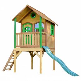 AXI - Spielhaus Laura mit grüner Rutsche Stelzenhaus in Braun & Grün aus fsc Holz für Kinder Spielturm mit Wellenrutsche für den Garten - Grün