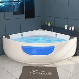 TroniTechnik Eckbadewanne mit Whirlpool 150x150cm mit Sitz Acrylwanne für zwei Personen, Eck-Badewanne mit Armatur, freistehend und vormontiert Indoor