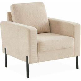 Sessel mit Kord-Bezug und Metallfüßen, Cord, Beige - Beige - Sweeek