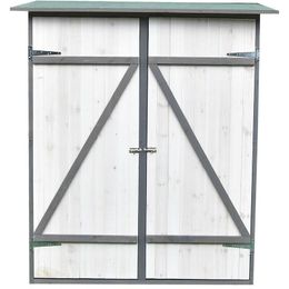 Melko - Gartenschrank mit Pultdach und Doppelflügeltür Weiß/Grau Holz Gerätehaus 162 x 140 x 75 cm, inkl. Regal