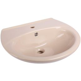 aquaSu Waschtisch 65 cm Halbrundes Keramik Waschbecken Sanitärfarbe Bahamabeige Breite 65 cm Tiefe 54 cm Handwaschbecken mit Überlaufschutz