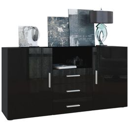 Vladon - Sideboard Anrichte Kommode Schrank Möbel Skadu Schwarz matt - Hochglanz - Front in Schwarz Hochglanz - Front in Schwarz Hochglanz