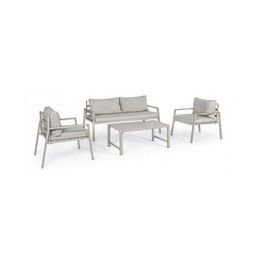 Bizzotto Moderne Lounge Set Lorillard aus Aluminium mit Kissen, für Garten und Veranda -Elfenbein