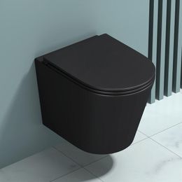 Doporro - Hänge-Toilette A108 schwarz matt inkl. Soft-Close spülrandloses-Toilette Hänge-WC aus Keramik - Schwarz matt | Modell A108