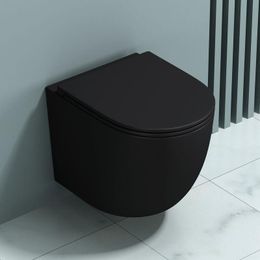 Hänge-Toilette A179 schwarz matt inkl. Soft-Close spülrandloses-Toilette Hänge-WC aus Keramik - Schwarz matt | Modell A179 - Doporro