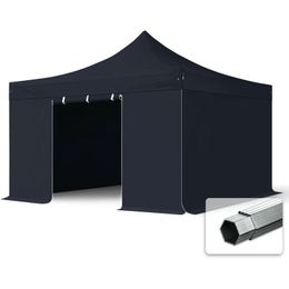 4x4 m Faltpavillon professional Alu 40mm, Seitenteile ohne Fenster, schwarz - schwarz