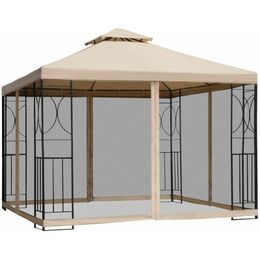 Outsunny Gartenpavillon Pavillon Festzelt Partyzelt wetterfest Zelt mit 4 Ablagen Metall + Polyester Beige 3 x 3 m - Beige