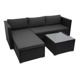 Poly-Rattan Garnitur HHG 831, Balkon-/Garten-/Lounge-Set Sofa Sitzgruppe schwarz, Kissen dunkelgrau ohne Deko-Kissen - black