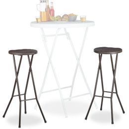 Barhocker klappbar bastian 2er Set, Wetterfest, Höhe 80 cm, Barstuhl Doppelpack, Kunststoff, Tresen, braun - Relaxdays