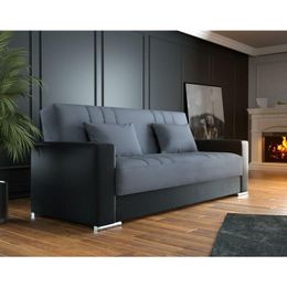 Dmora - Schlafsofa Sergio, 3-Sitzer-Container-Schlafsofa aus Kunstleder und Stoff, Wohnzimmersofa mit Klick-Klack-Öffnung und 2 Kissen inklusive, Cm